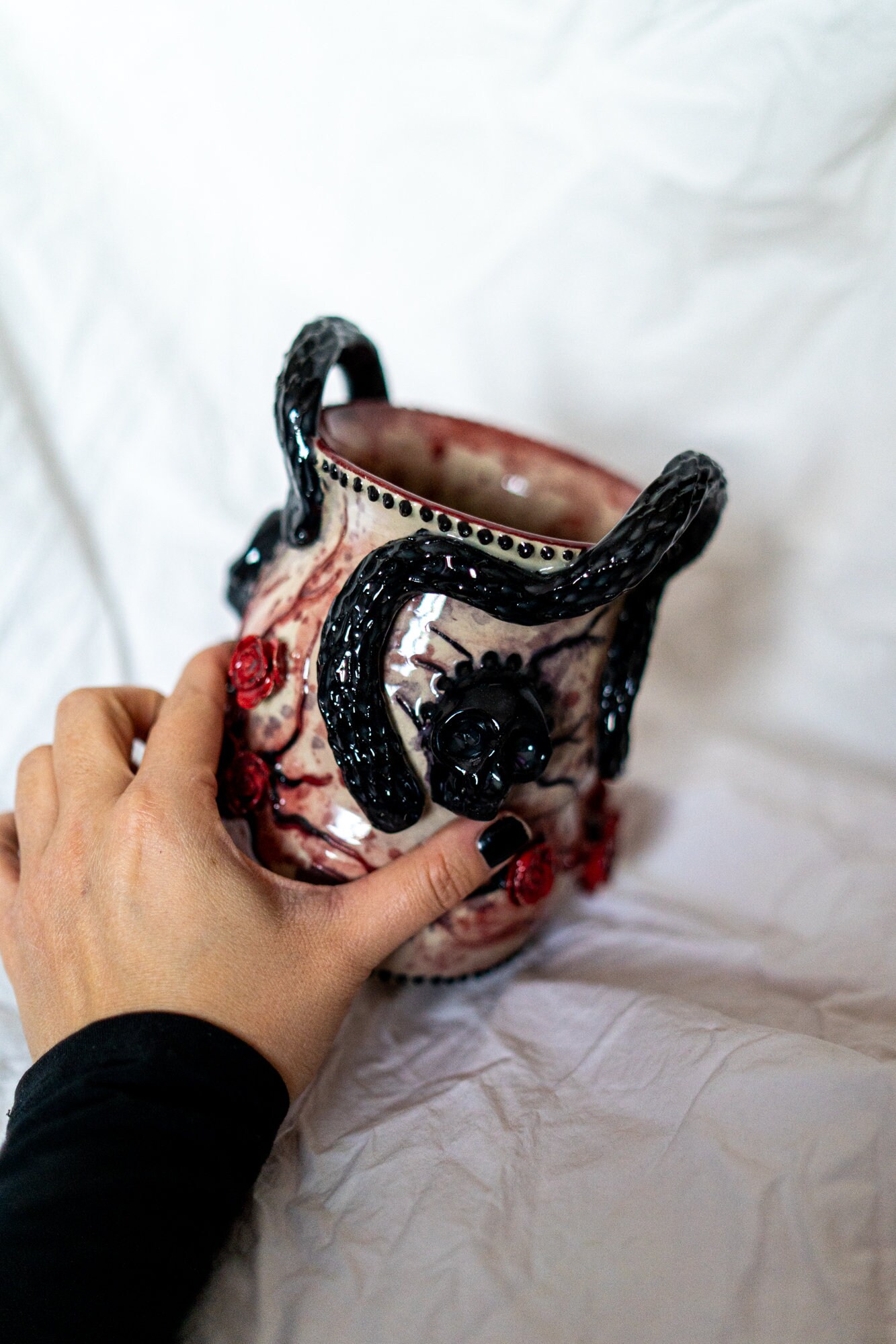 Dark Horror Creepy Blood Skulls and Snake Stoneware Handmade Ceramic ...