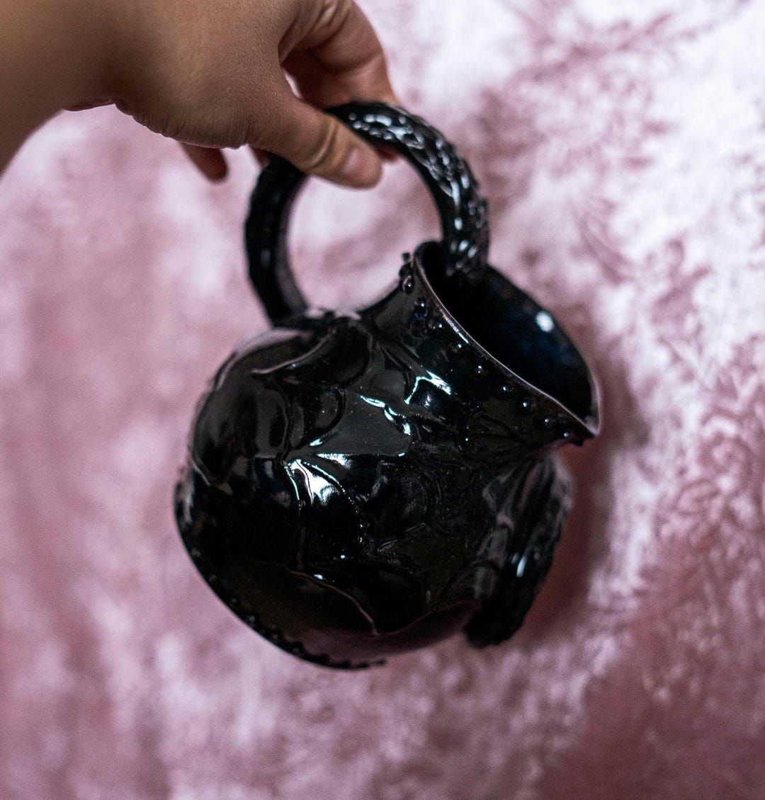 Handmade Gothic Stoneware Pitcher – Black Ceramic Snake Handle, Cobweb ...