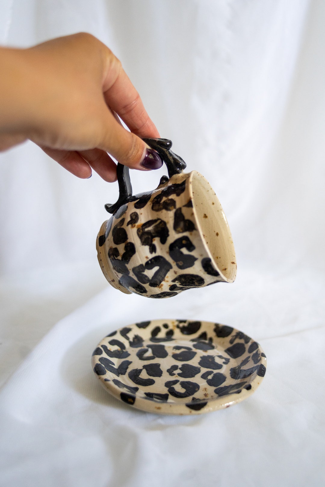 Leopard Print Cup and Plate Set. Handmade Handpainted Stoneware ...