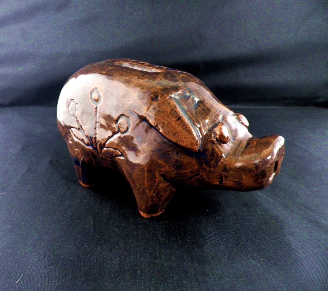 1960s Dark Brown Hand Glazed Studio Art Ceramic Porky Pig Money Box ...