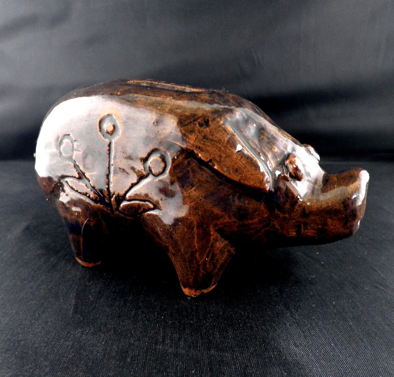 1960s Dark Brown Hand Glazed Studio Art Ceramic Porky Pig Money Box ...