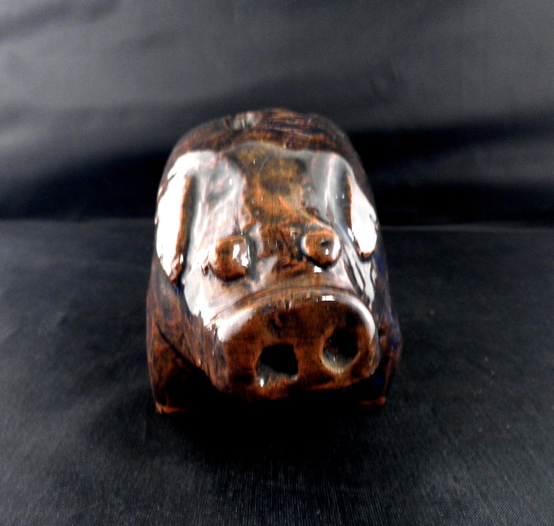 1960s Dark Brown Hand Glazed Studio Art Ceramic Porky Pig Money Box ...