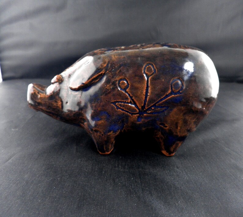 1960s Dark Brown Hand Glazed Studio Art Ceramic Porky Pig Money Box ...