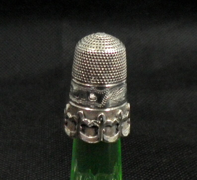 1920s Solid Sterling Silver Thimble With Chain Anchor and Dragon Motif ...