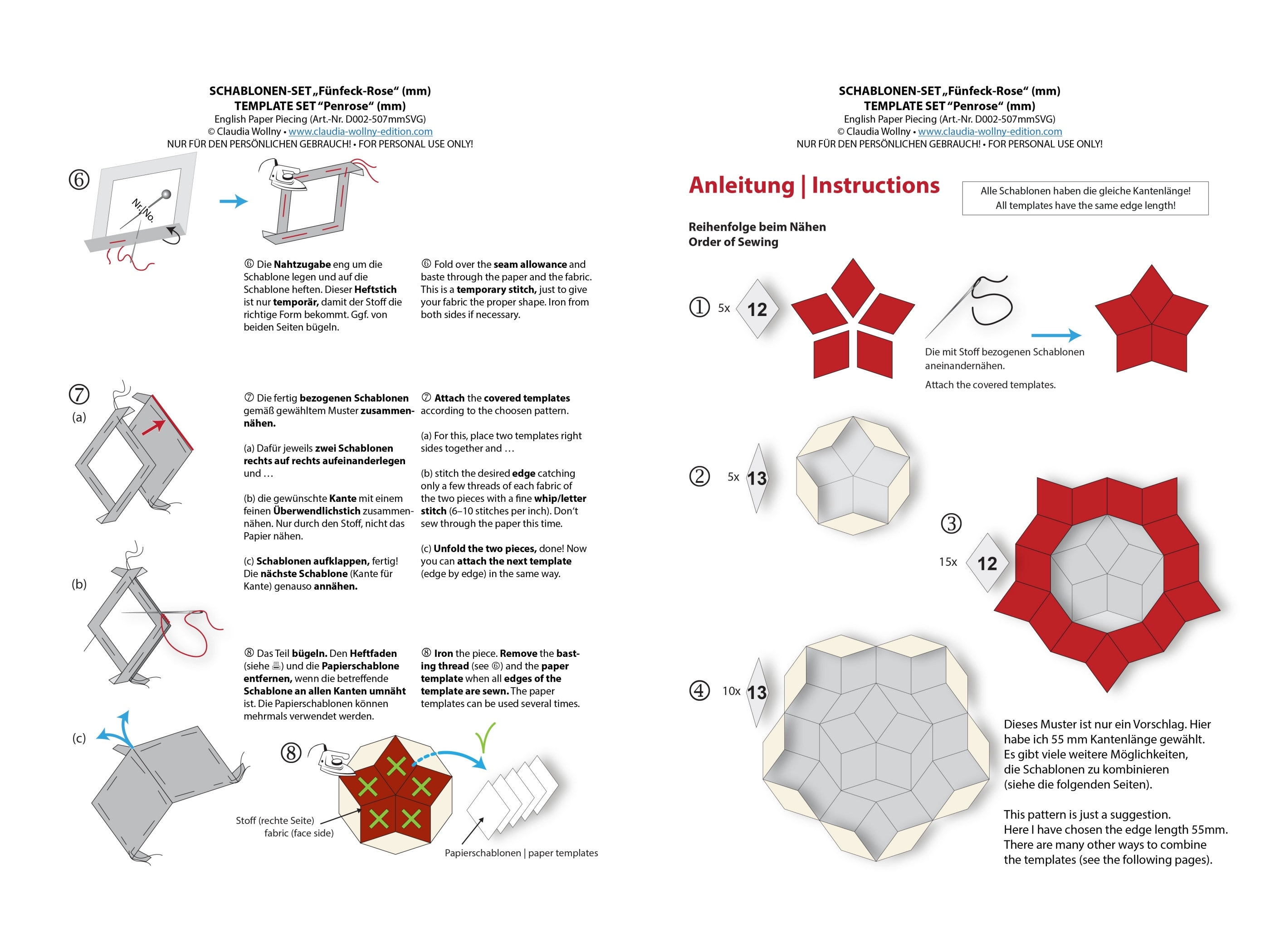 Pentagonal Rose / Penrose mm Deutsch Paper Piecing - Etsy