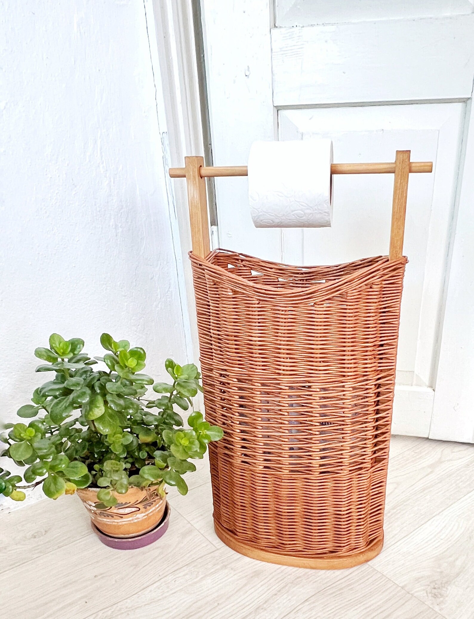 Wicker Toilet Paper Holder, Free Standing Bathroom Basket, Toilet ...