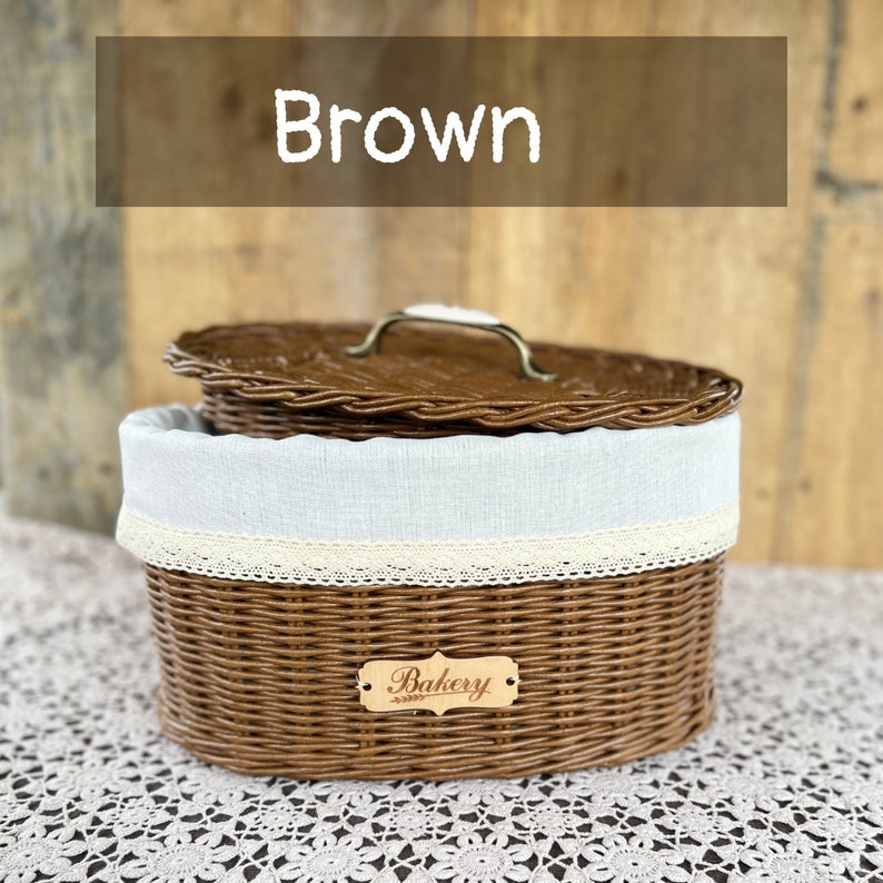 Farmhouse Bread Box, Wicker Basket Box With Linen Bag, Bread Box for ...