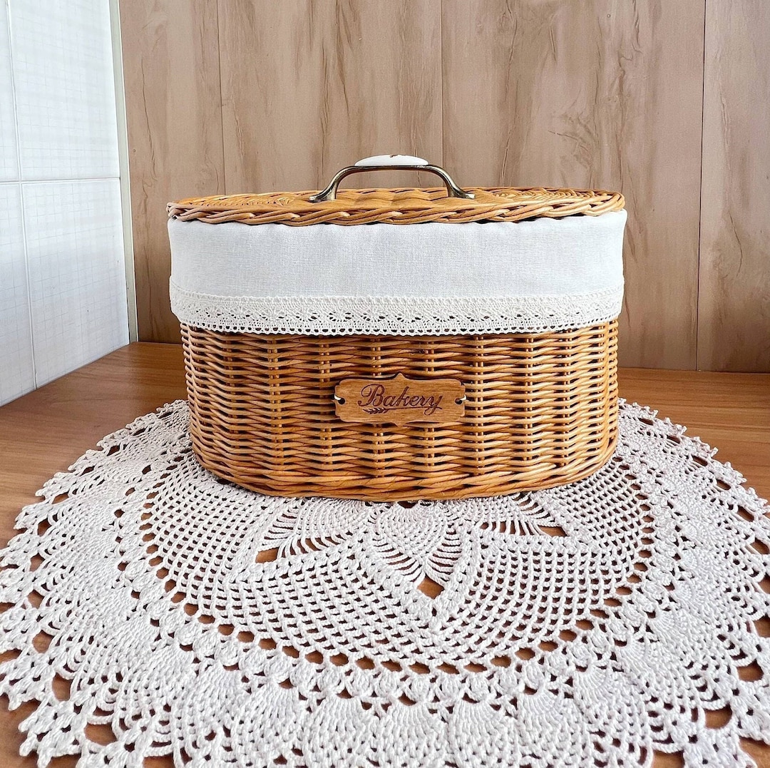 Bread Box for Kitchen Countertop, Bread Storage Basket With Linen Bag ...