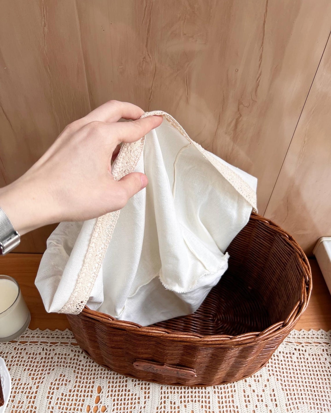 Farmhouse Bread Box Wicker Basket Box With Linen Bag Bread - Etsy