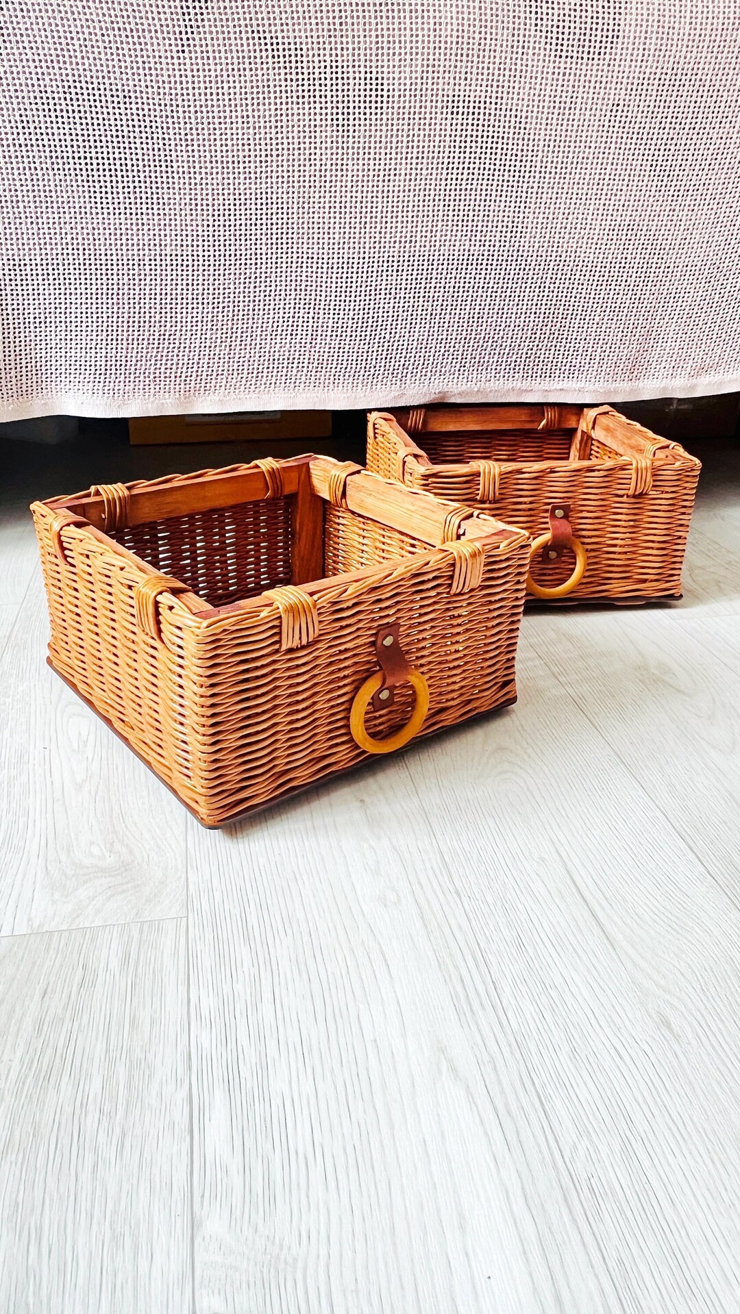Wicker Under Bed Storage Basket With Wheels: Shoe Organizer - Etsy