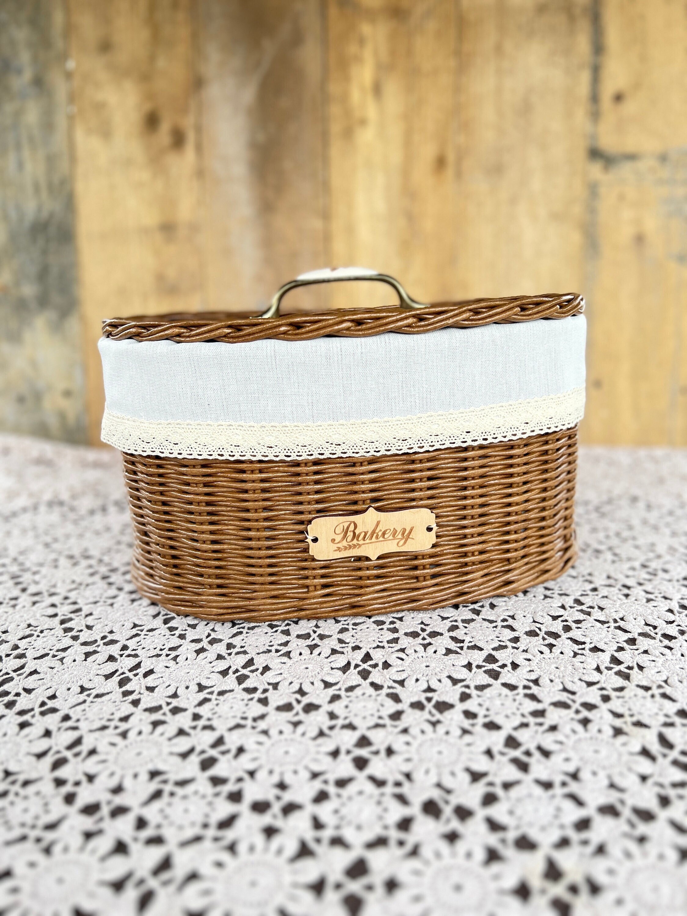Farmhouse Bread Box, Wicker Basket Box With Linen Bag, Bread Box for ...