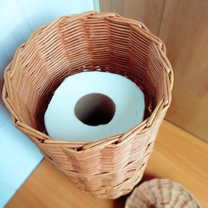 Wicker round toilet paper storage basket with lid for | Etsy