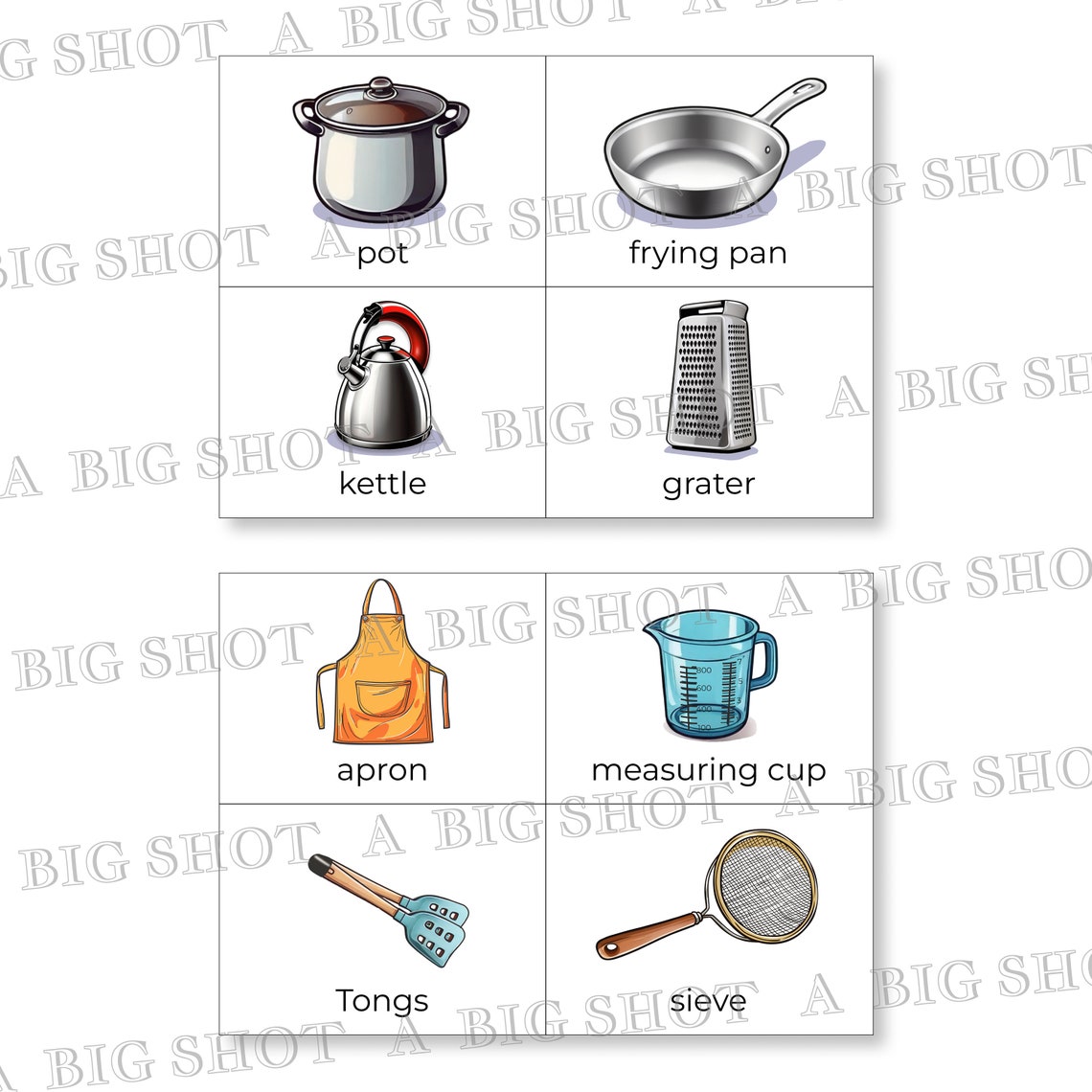 Kitchen Flashcards for Kids | Cookware Educational Cards | Kitchen ...