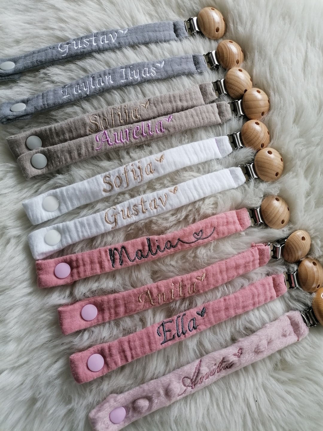 Pacifier Chain With Name, Personalized, Embroidered With Name, Muslin ...