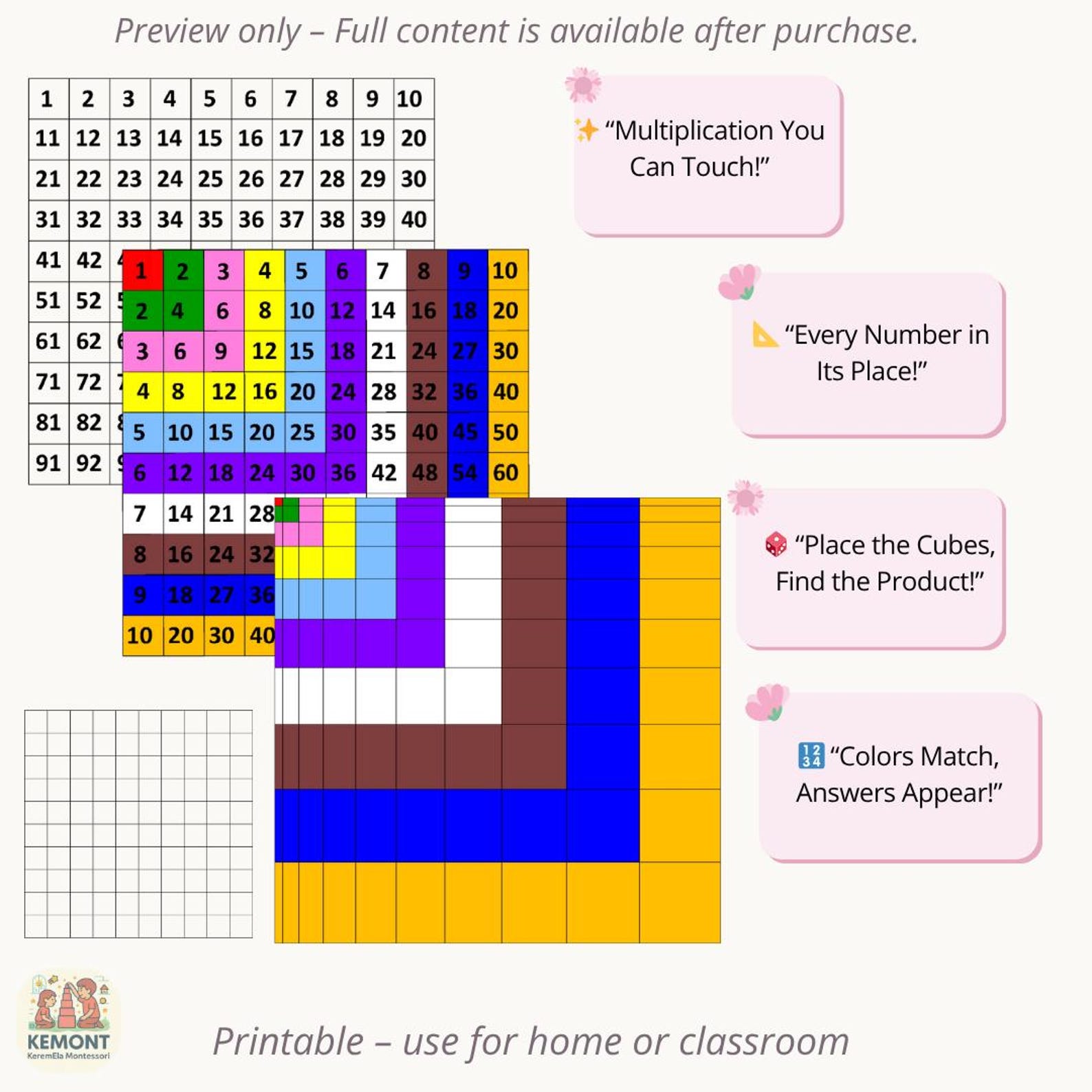 Montessori Math Printable PDF | Hundred Board + Deconomial Cube ...