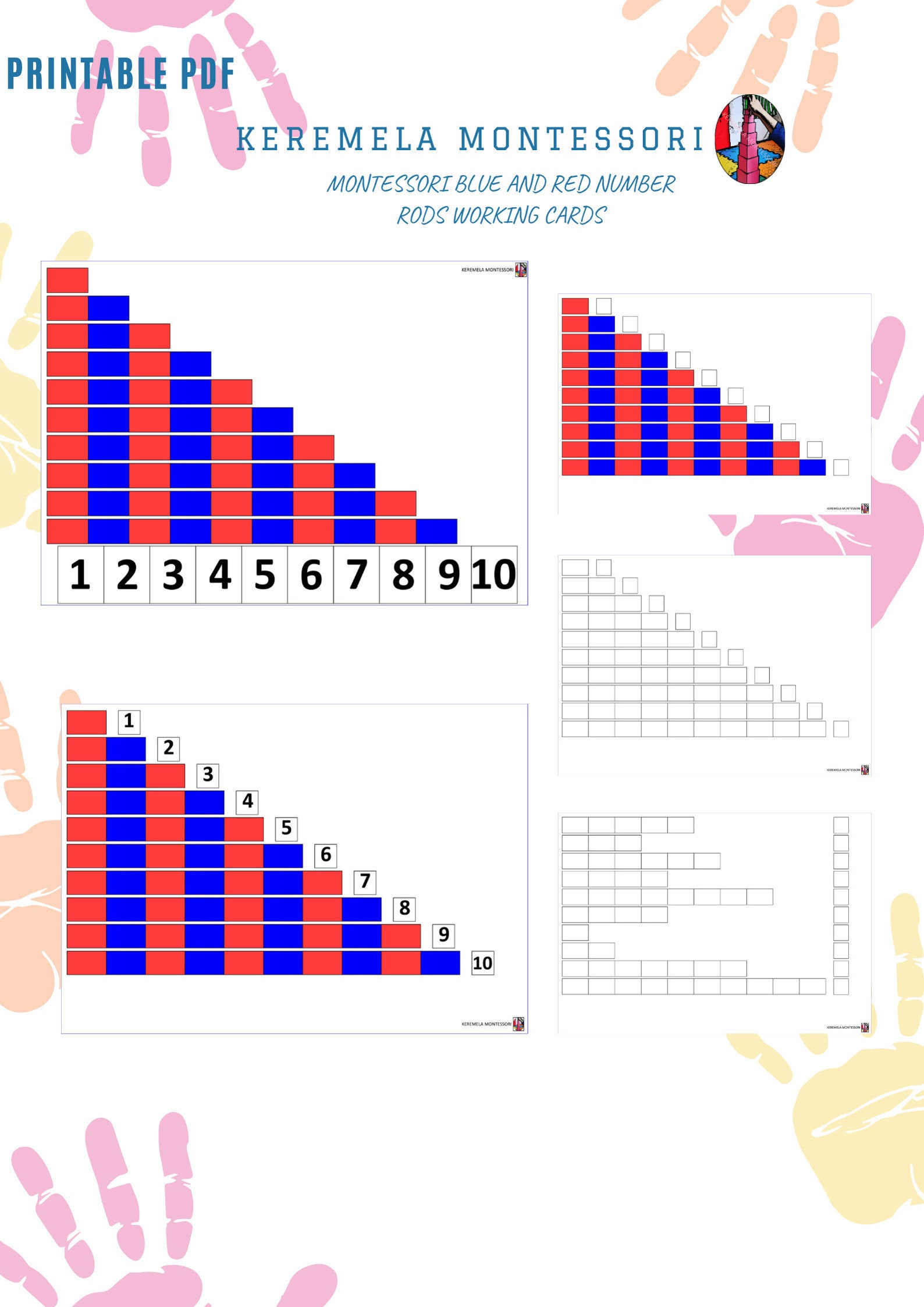 Montessori Blue and Red Number Rods Working Cards.math Digital ...