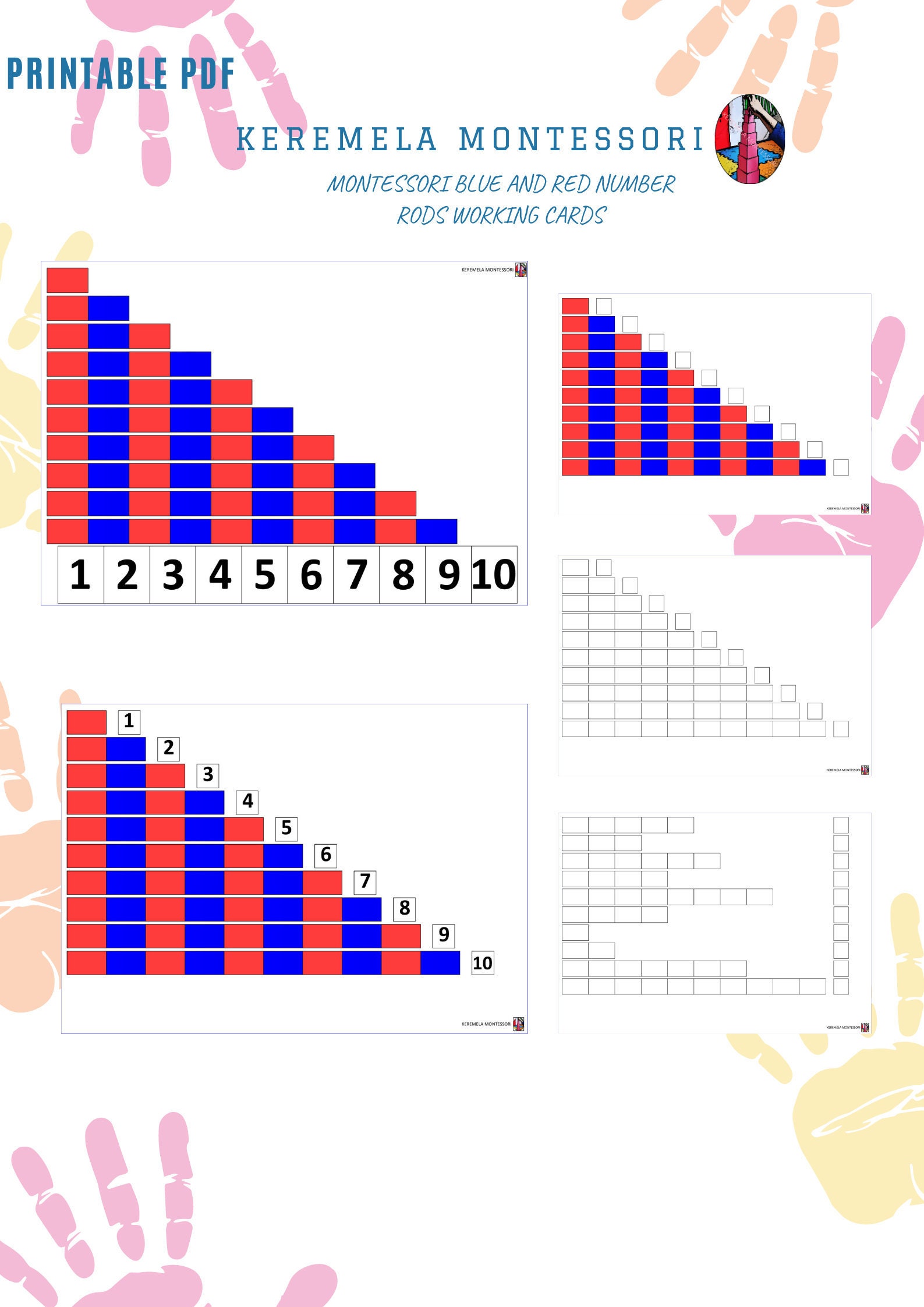 Montessori Blue and Red Number Rods Working Cards.math Digital ...