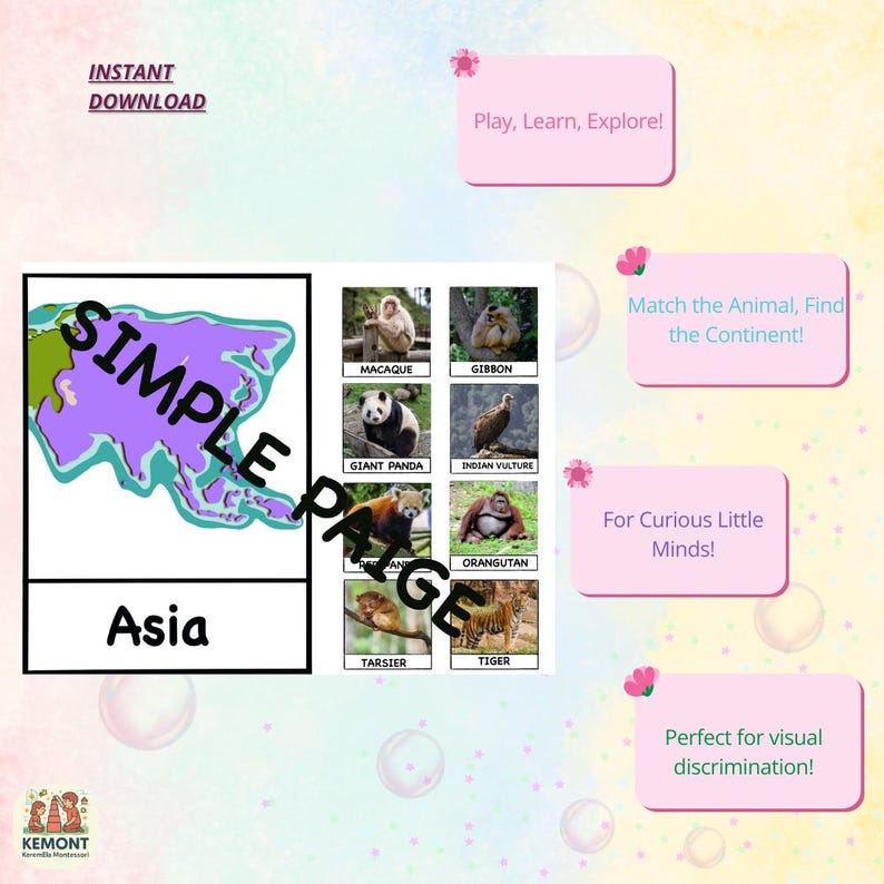 Continents and Animals Printable | Montessori World Map Activity ...