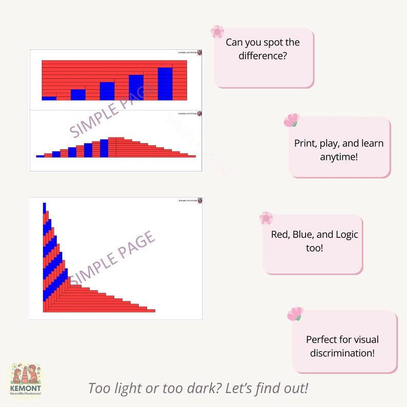 Montessori Red & Blue Rods Matching Cards: Visual Discrimination ...