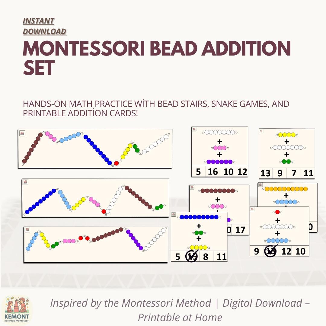 Montessori Bead Addition Set | Addition Snakes + Bead Cards + Bead ...