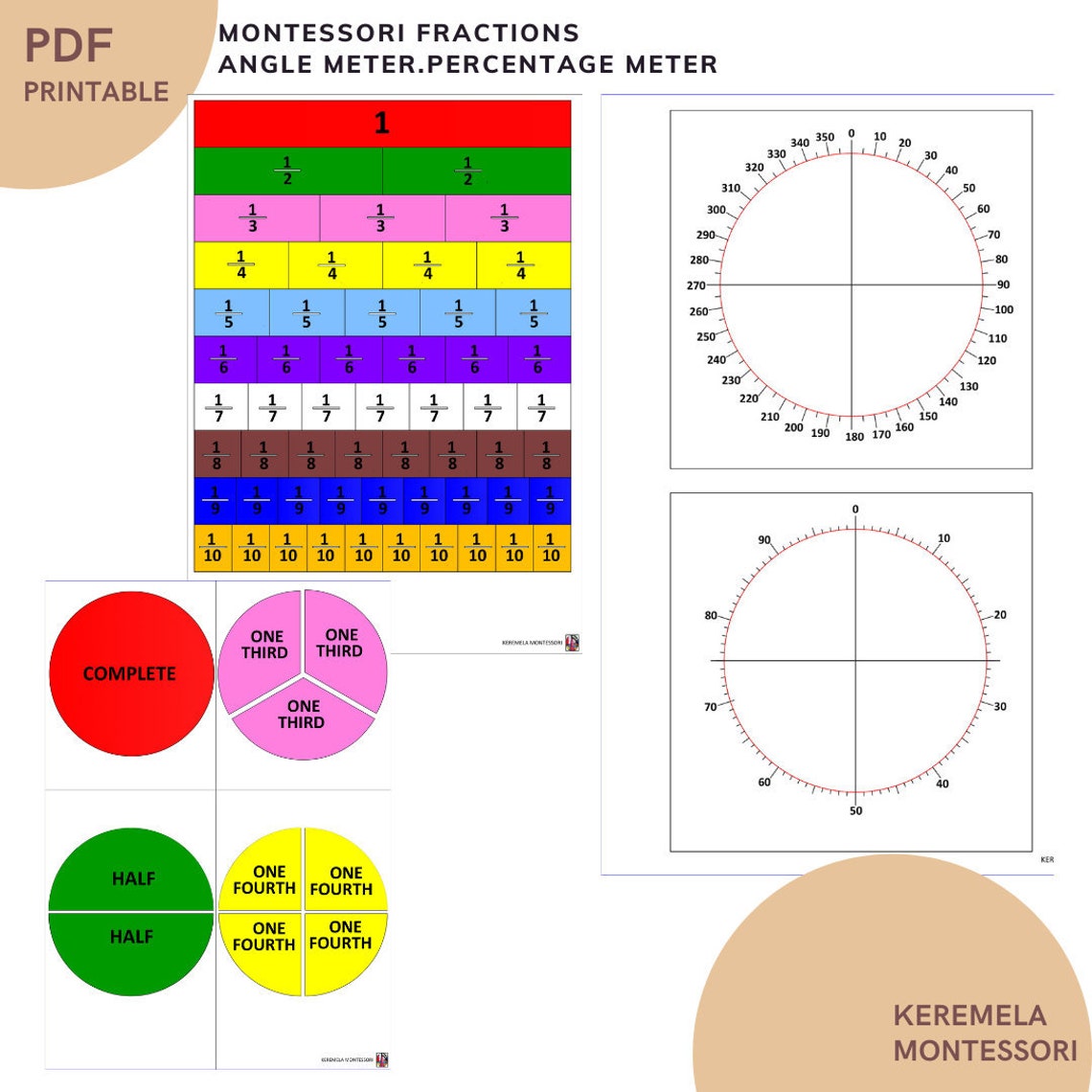 Montessori Fractions. Angle Meter.percentage Meter.math Digital ...