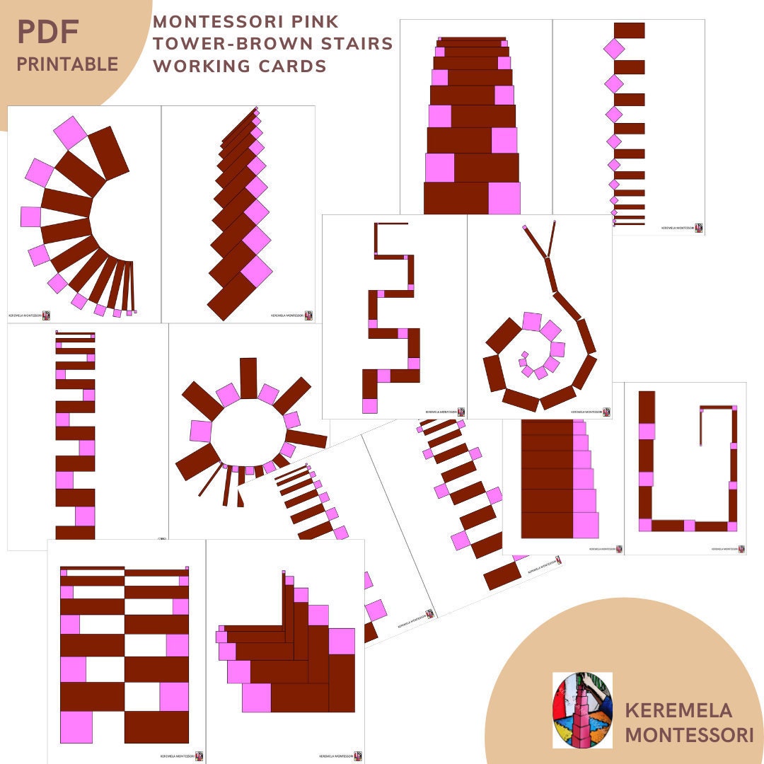 Montessori Pink Tower,brown Stair Working Card. There Are 14 Different ... Montessori Pink Tower,brown Stair Working Card. There Are 14 Different ...