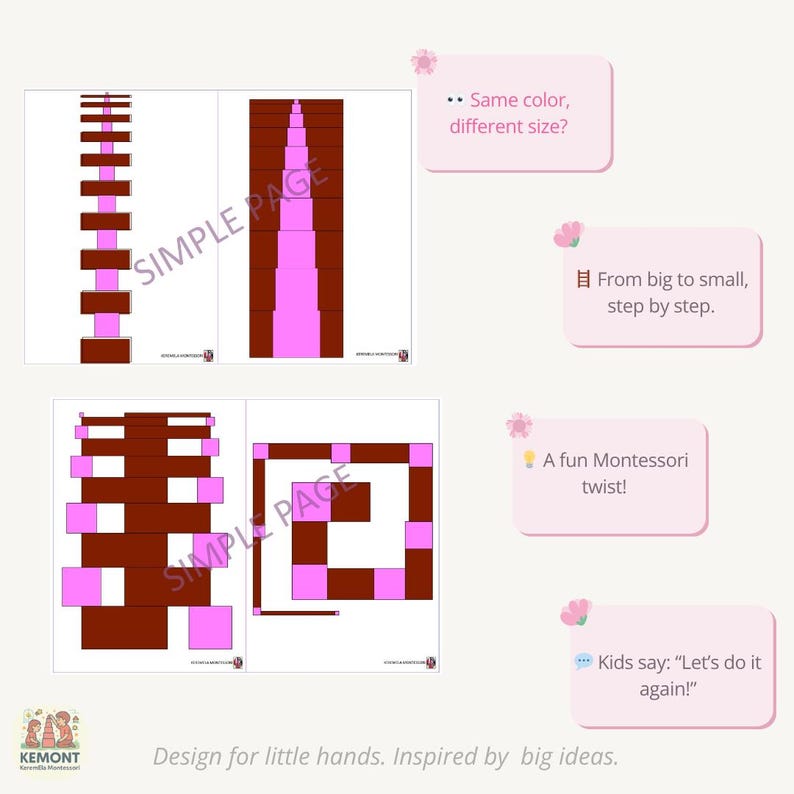 Montessori Pink Tower & Brown Stair Combo Cards | 3-in-1 Printable ...