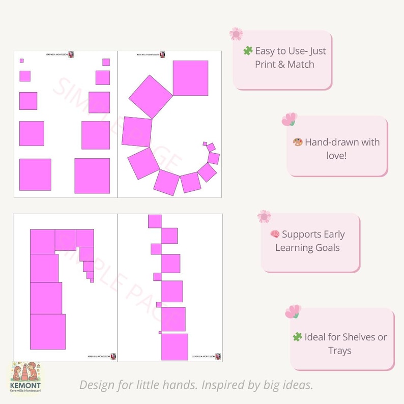 Montessori Pink Tower Cards | Printable Matching Activity | Preschool ...