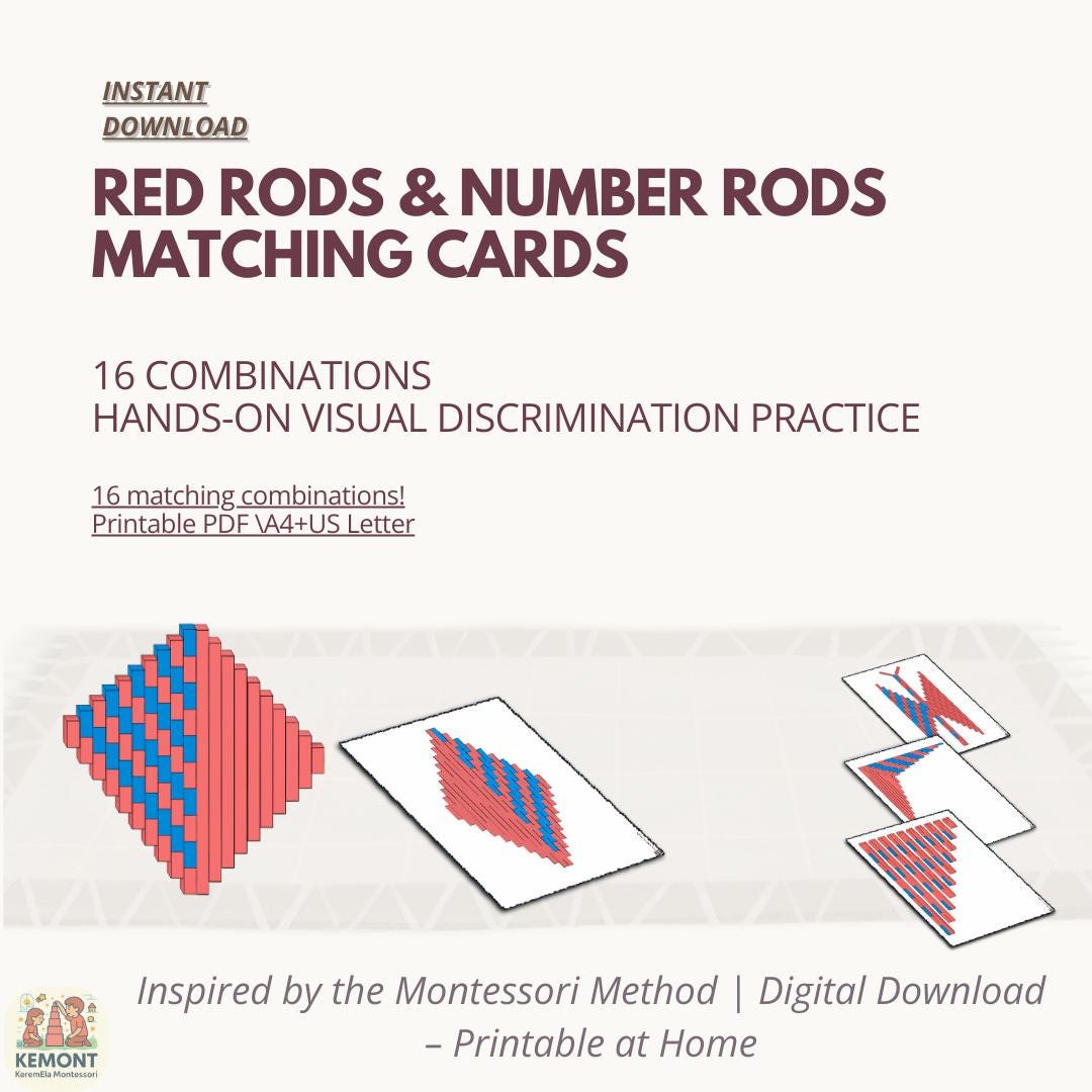 Montessori Red and Blue Rods Matching Cards | Visual Length and ...