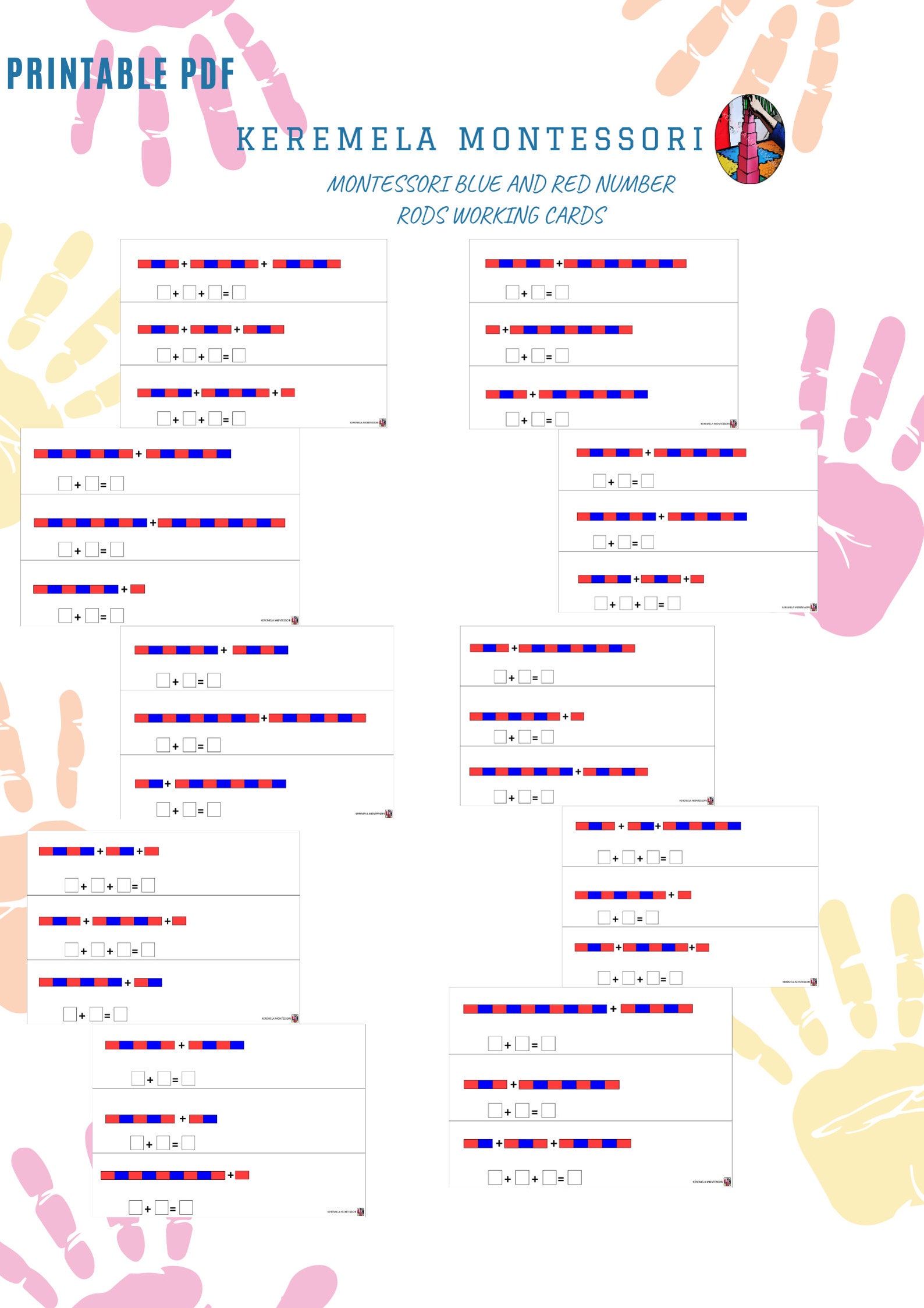 Montessori Blue and Red Number Rods Working Cards.math Digital ...