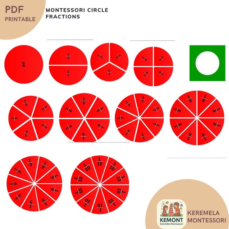 Montessori Fractions Printable – Fraction Circles, Angle & Percent ...