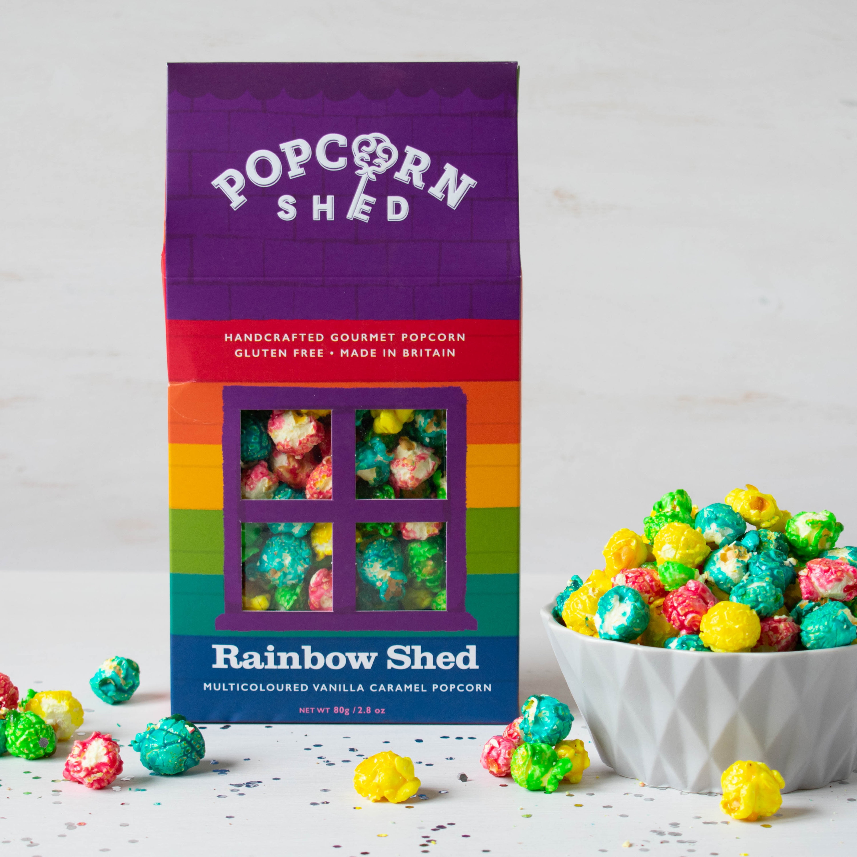 Rainbow Gourmet Popcorn - Multicoloured Vanilla Caramel Popcorn - Food ...