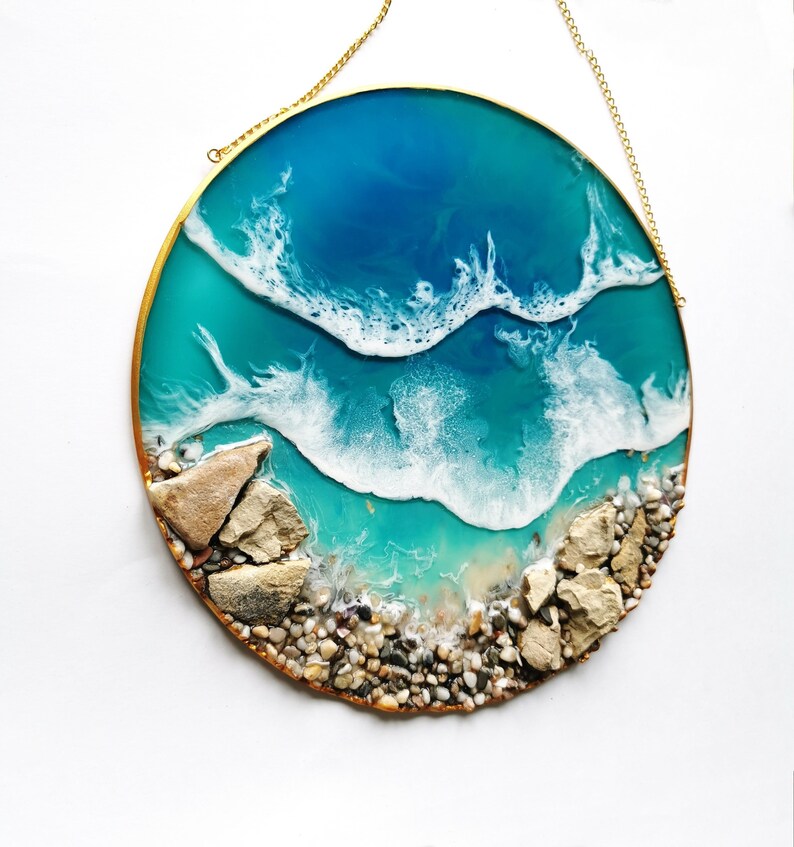 Circle Ocean Art Resin Ocean Painting Beach Wall Art Hanging | Etsy