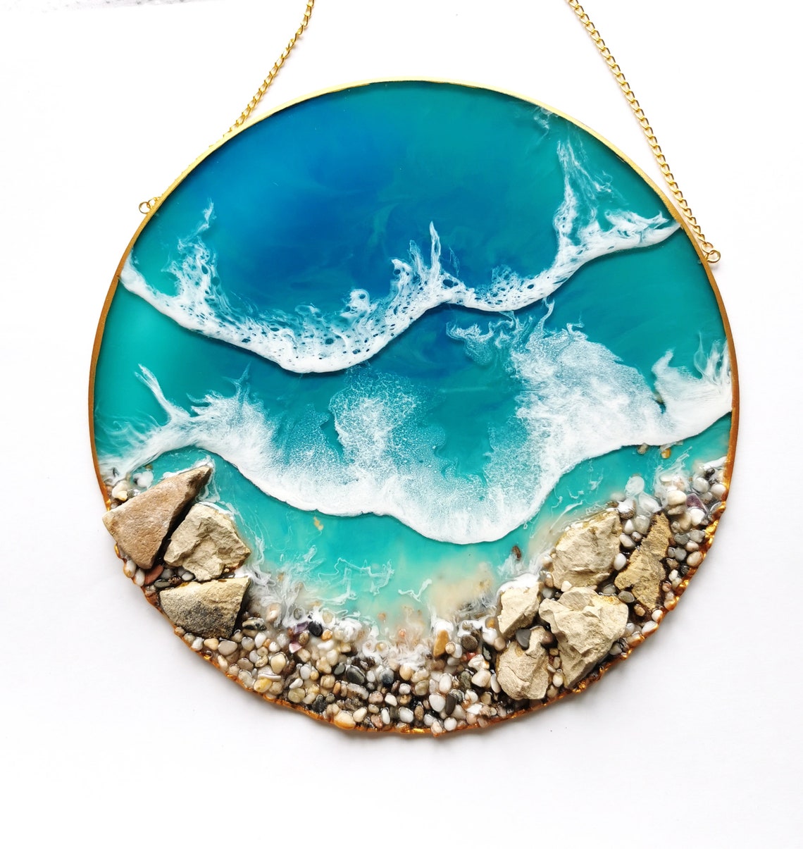 Circle Ocean Art Resin Ocean Painting Beach Wall Art Hanging | Etsy