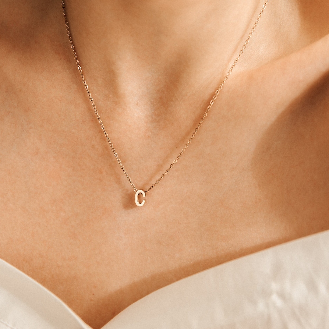 Custom Initial Rose Gold Necklace Personalised Letter - Etsy