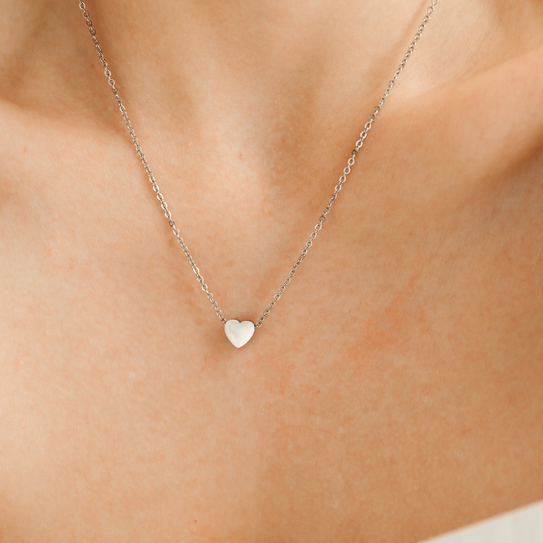Tiny Heart Necklace in Gold & Silver Simple Love Heart - Etsy UK