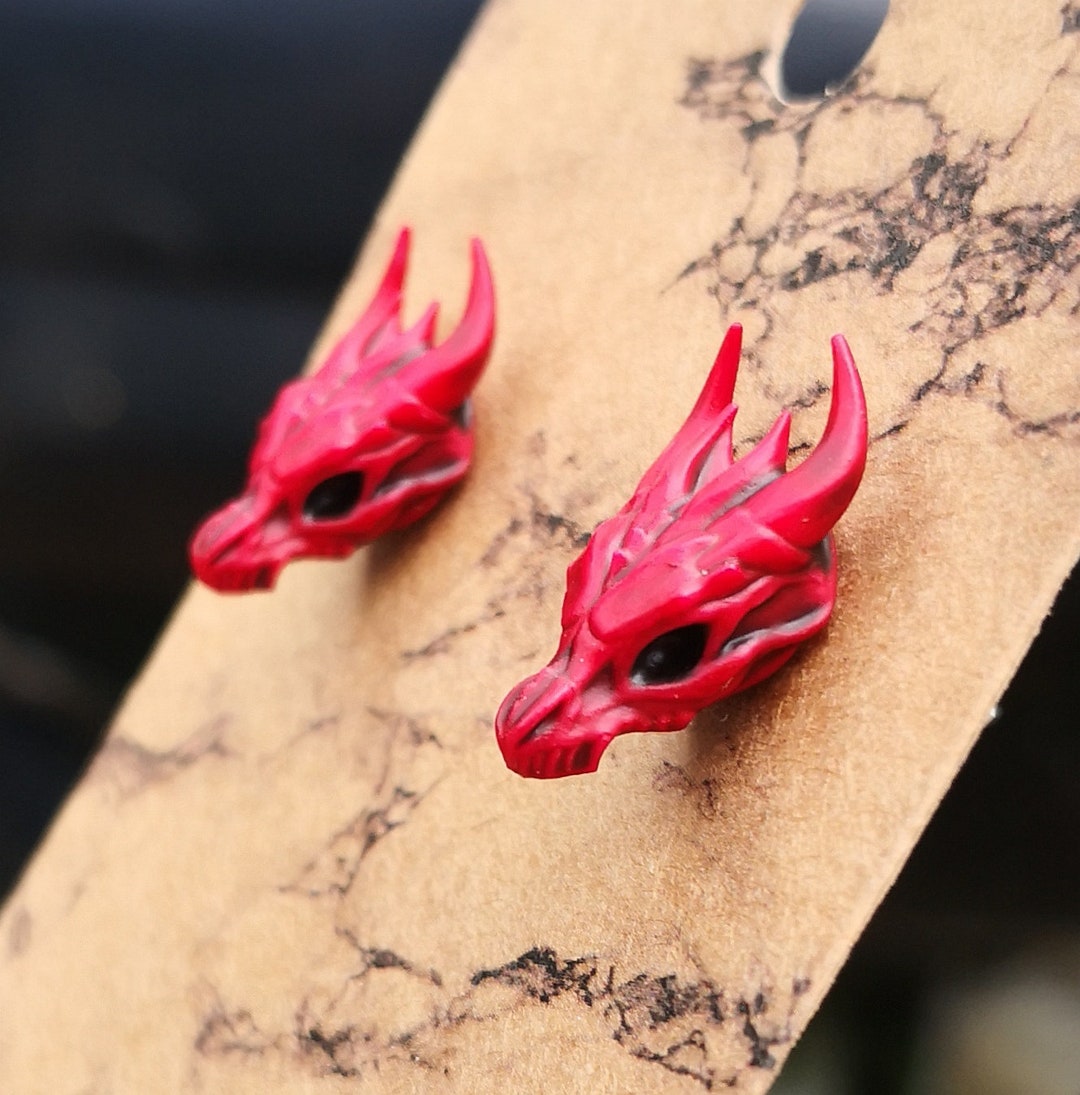 Hand Painted 3D Printed Stainless Steel & Resin Red Dragon Skull ...