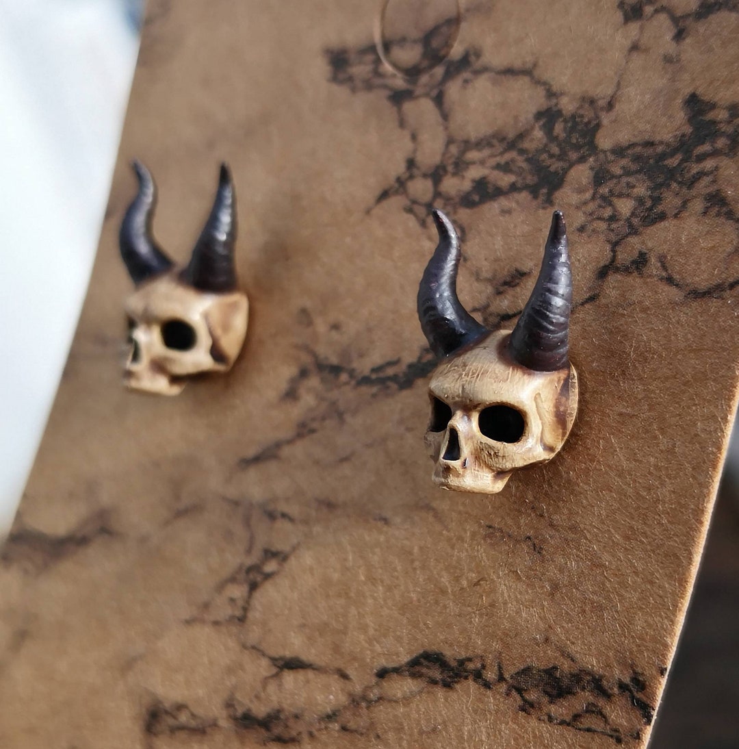 Handpainted 3D Printed Stainless Steel & Resin Horned Skull - Etsy