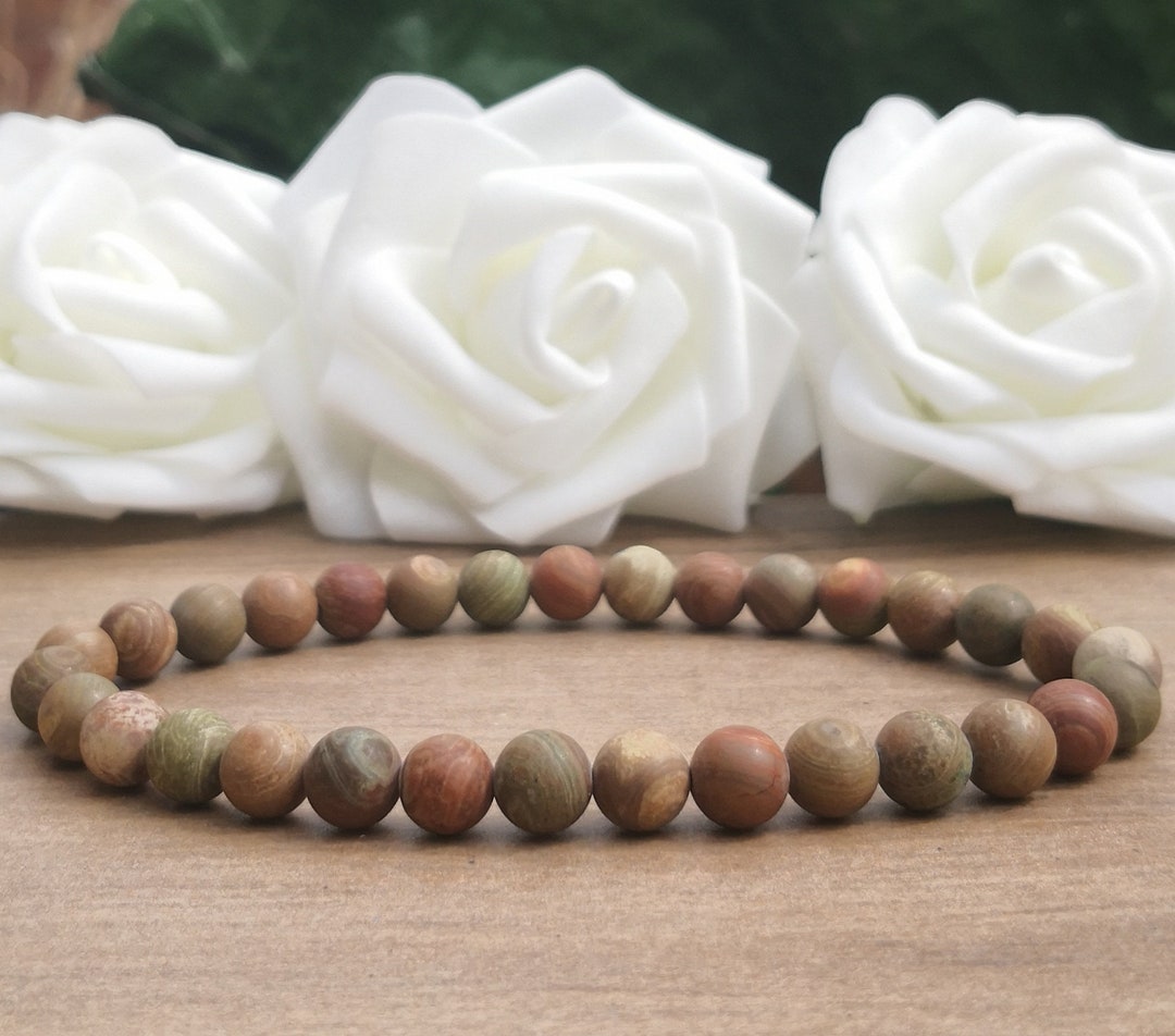 Frosted Rainbow Jasper Bead Stretch Bracelet, 8mm Natural Green & Red ...