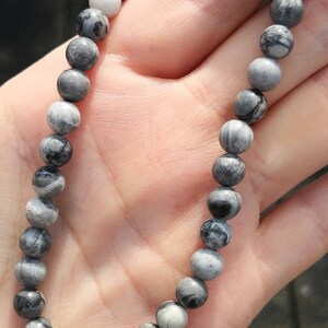 Grey Map Stone Bead Bracelet for Men, 6mm Dainty Map Stone Jasper ...