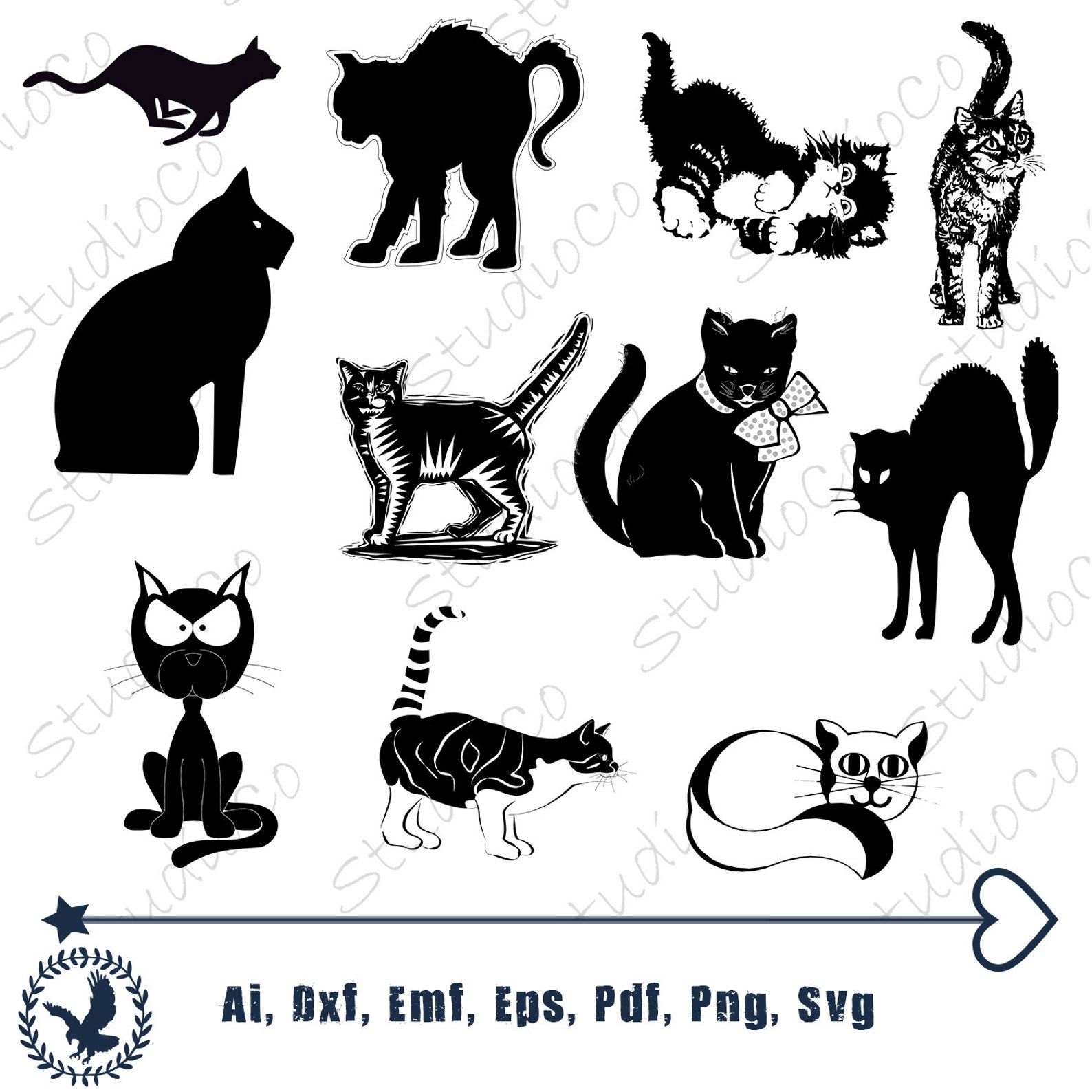 Cat Silhouettes Cat SVG Bundle Cat Clipart Shapes Cat - Etsy