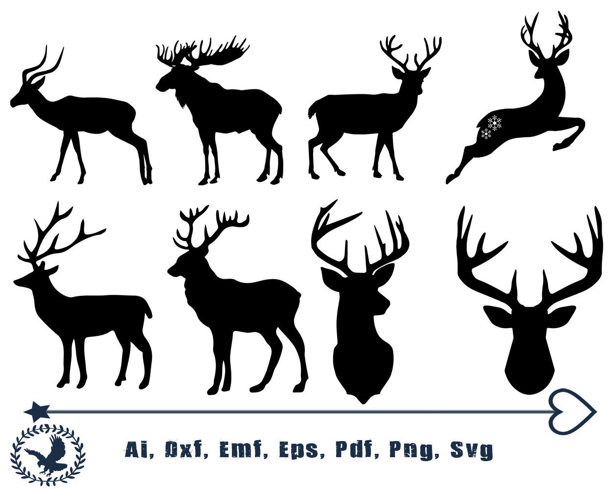 Deer svgdeer bundle svgdeer clip artdeer silhouettedeer | Etsy