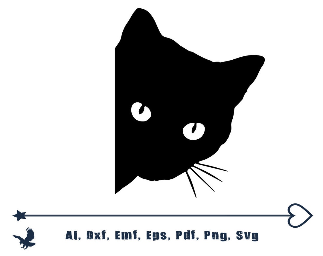 Peeking Black Cat SVG Silhouette Clipart, Feline SVG Image, Cat Cut ...
