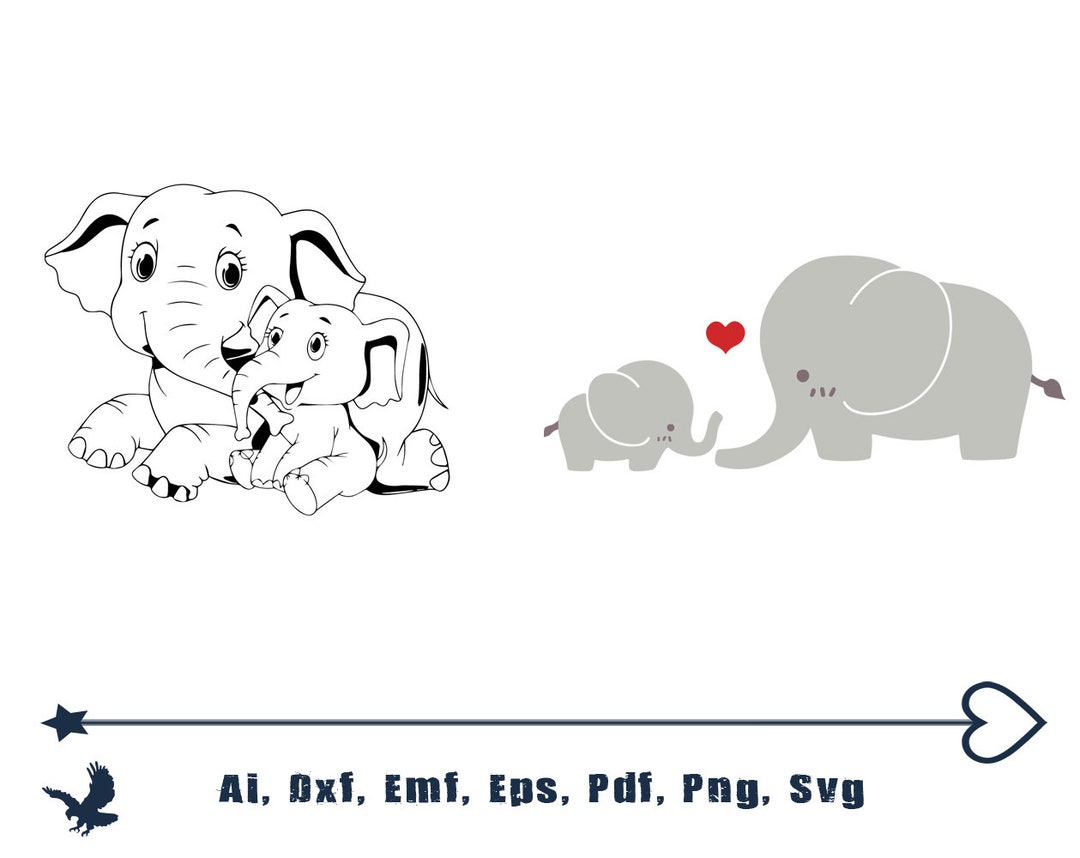 Mom Baby Elephant SVG, Elephant SVG, Eps, Dxf, Png, Jpg, Digital Cut ...