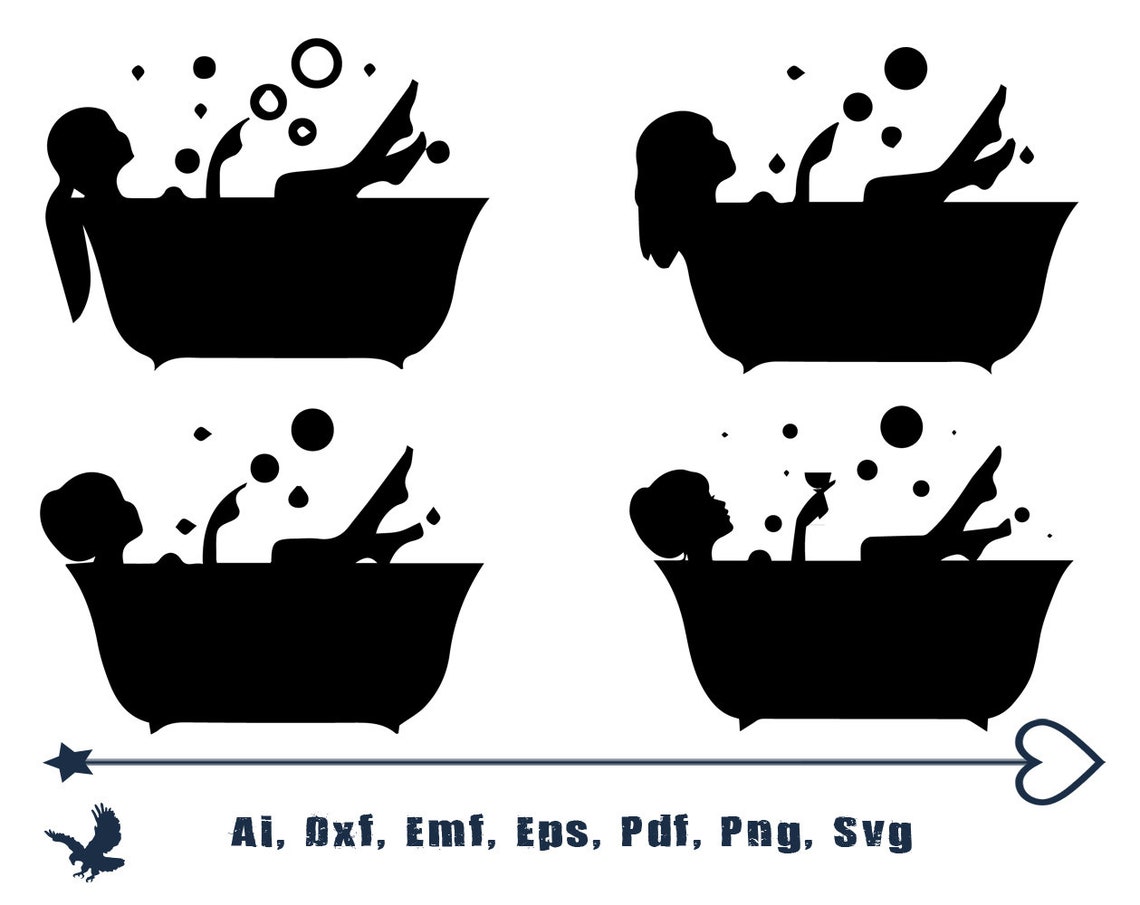 Bathing SVG Silhouette Bath Tub Vector Images Clipart - Etsy