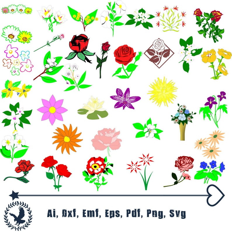 Flowers Svg Bundle Flowers Clipart Leaves Svg Rose Svg - Etsy