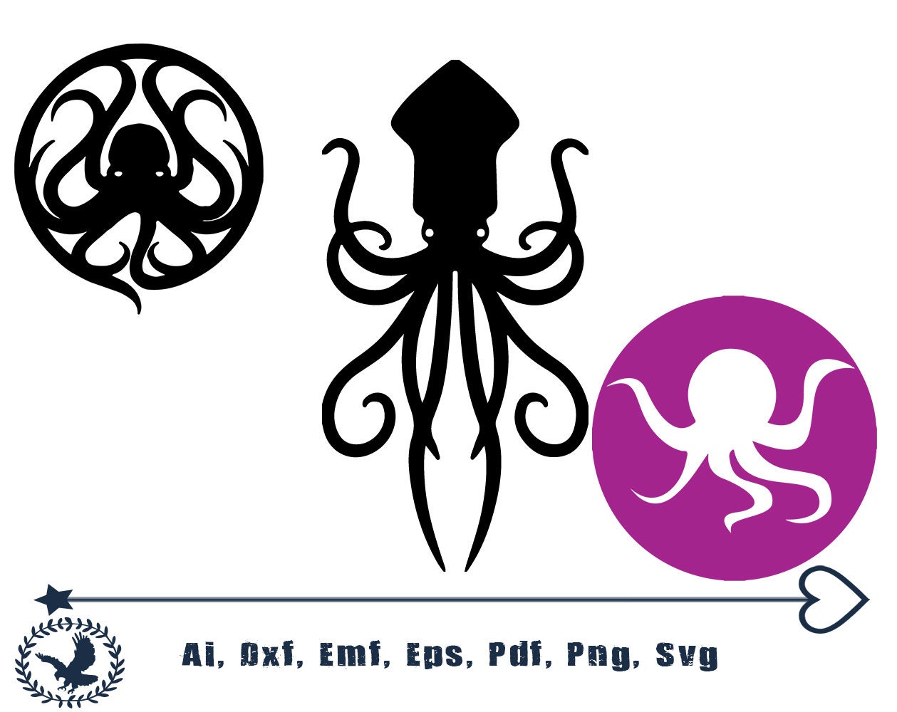SQUID SVG Octopus Svg Ocean Svg Squid Vector Squid Dxf - Etsy Finland