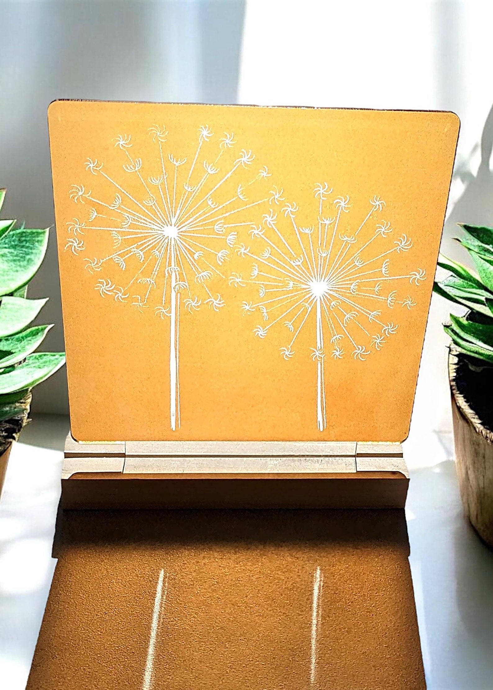 Dandelions Linocut Sun Catcher Art - Stylish, Gold Lino Print on ...
