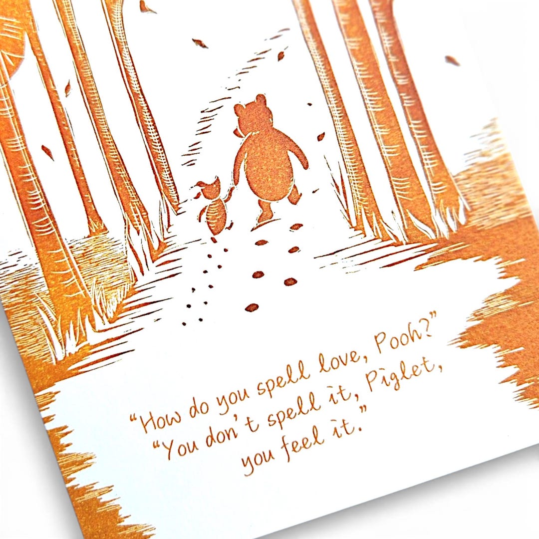 Winnie the Pooh Valentines Card - Linocut With "how Do You Spell Love ...