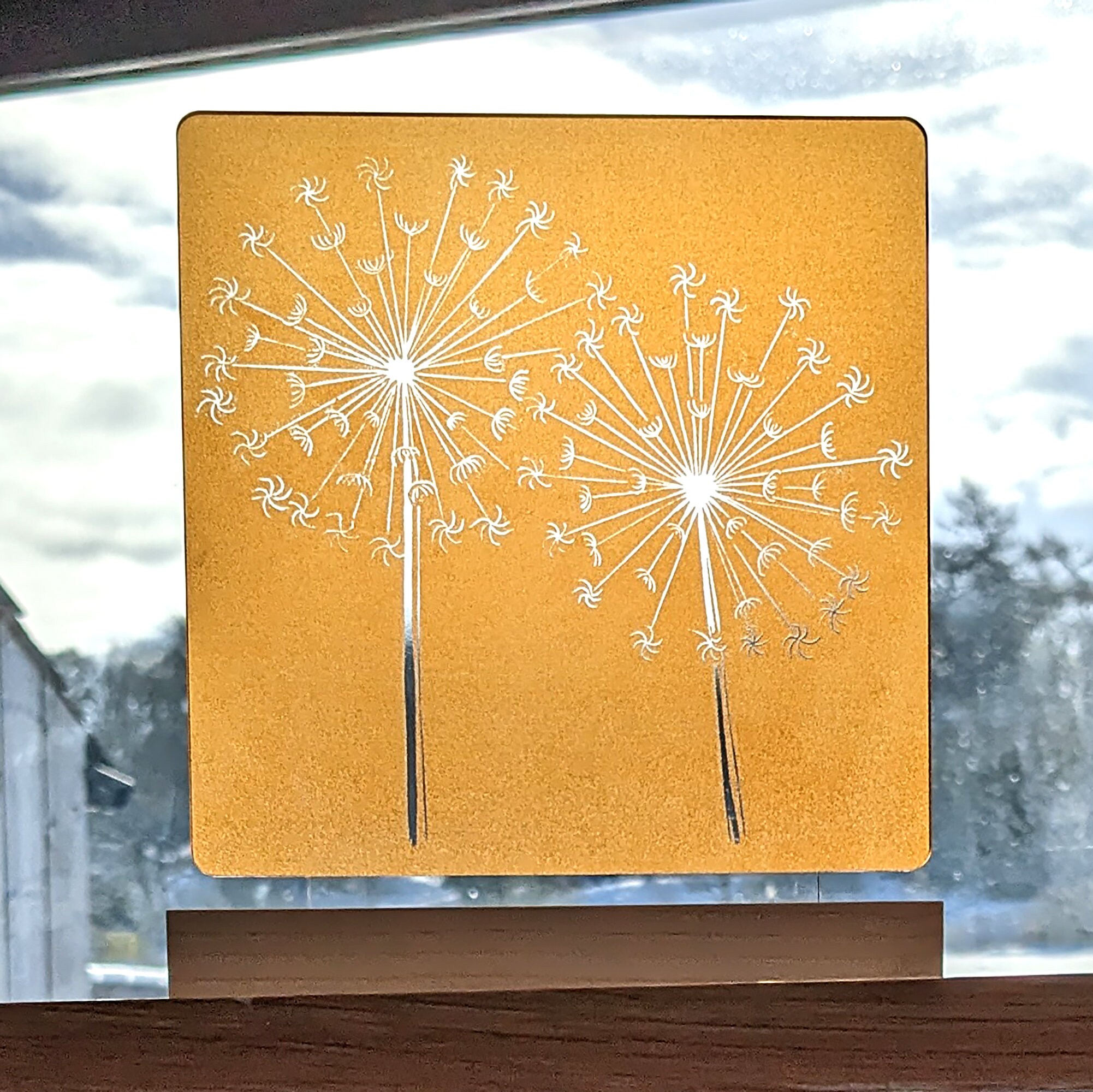 Dandelions Linocut Sun Catcher Art - Stylish, Gold Lino Print on ...